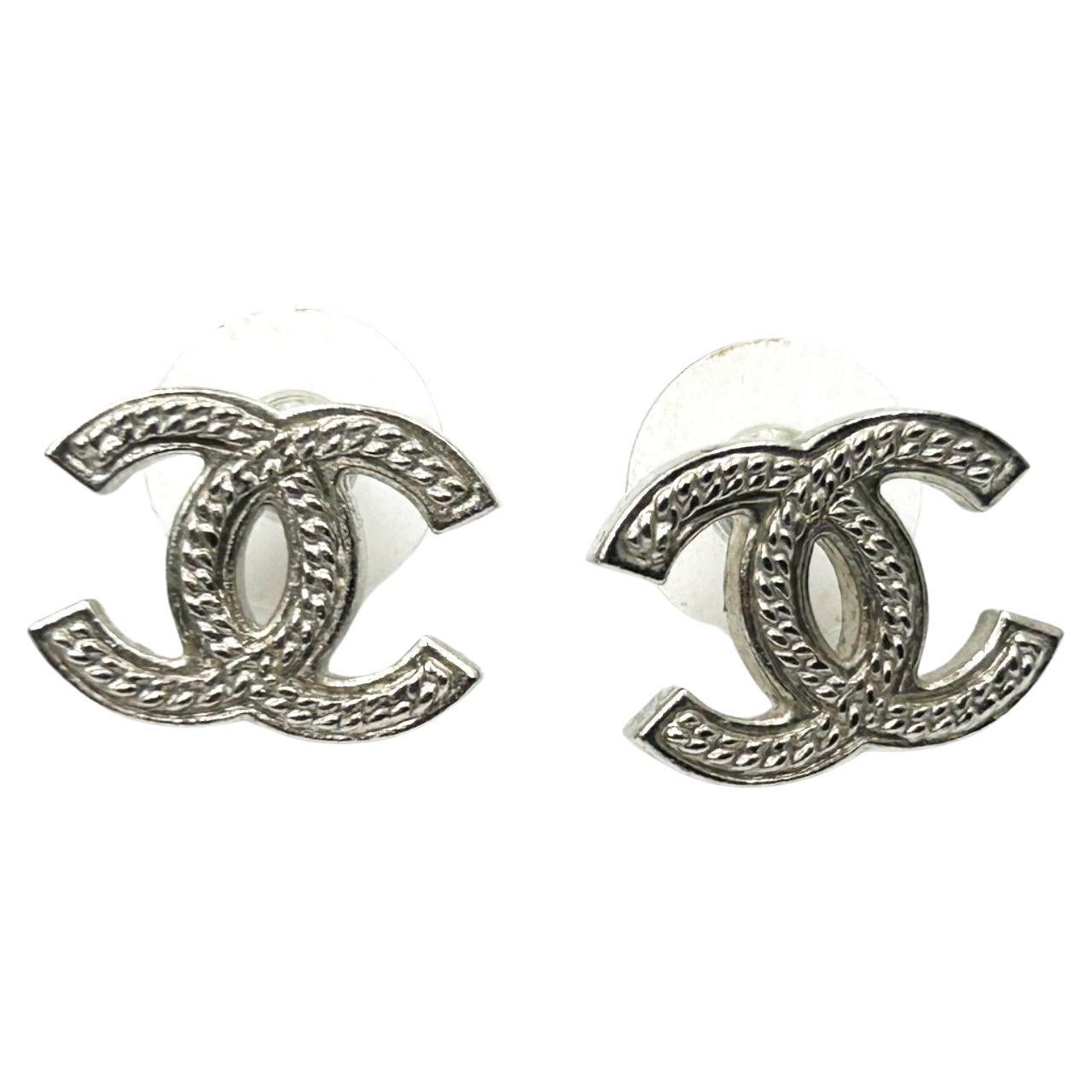 Chanel Classic Silver CC Crystal Small Piercing Earrings at 1stDibs ...