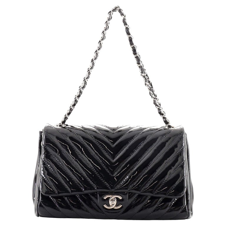 Chanel Classic Single Flap Bag Chevron Patent Medium at 1stDibs