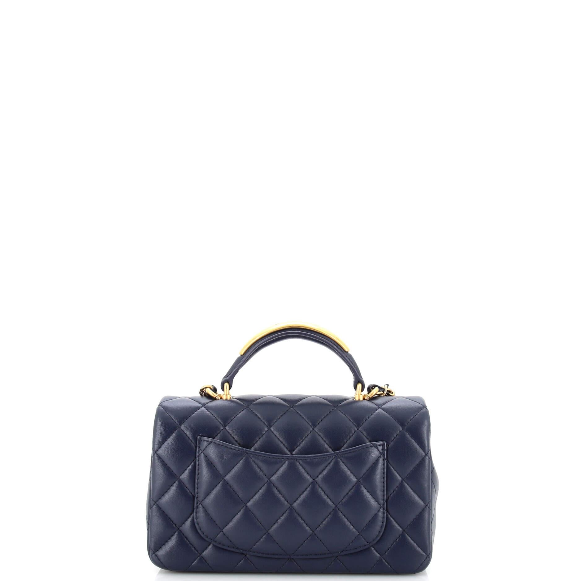 Chanel Classic Single Flap Metal Top Handle Bag Quilted Lambskin Mini ...