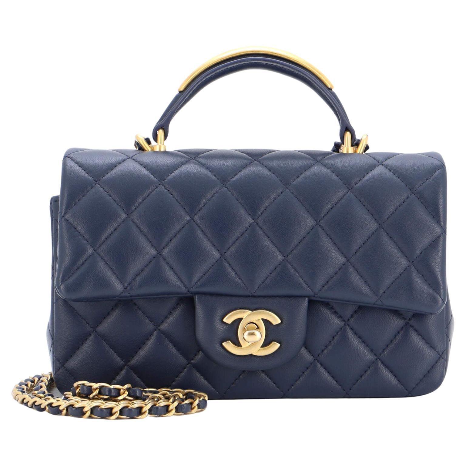 Chanel Classic Single Flap Metal Top Handle Bag Quilted Lambskin Mini ...
