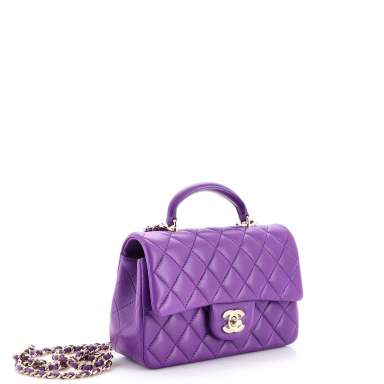Chanel Classic Single Flap Top Handle Bag Quilted Lambskin Mini For ...