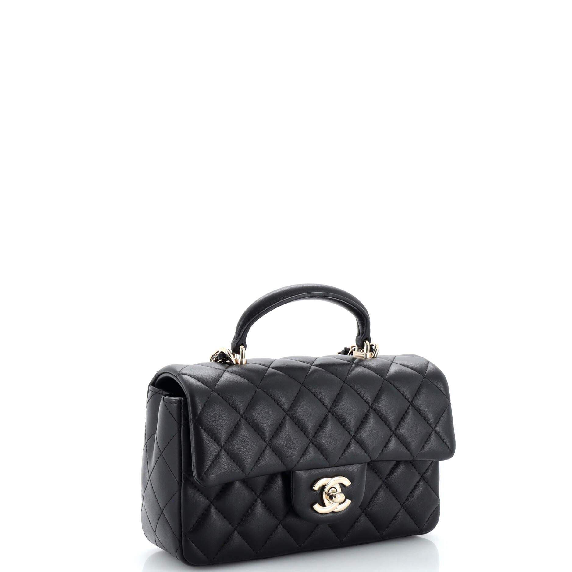Chanel Classic Single Flap Top Handle Bag Quilted Lambskin Mini For ...
