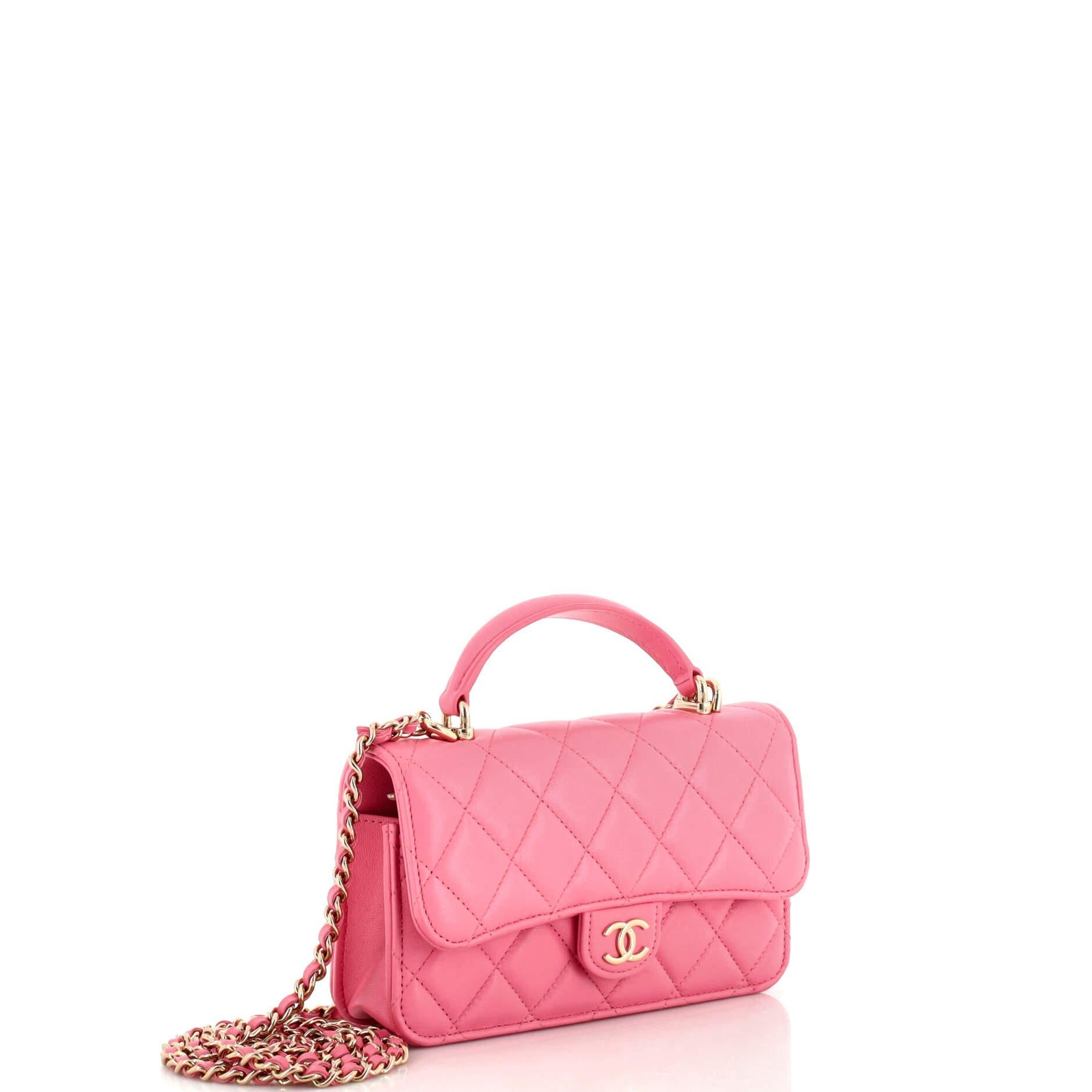 Chanel Classic Single Flap Top Handle Bag Quilted Lambskin Mini For ...