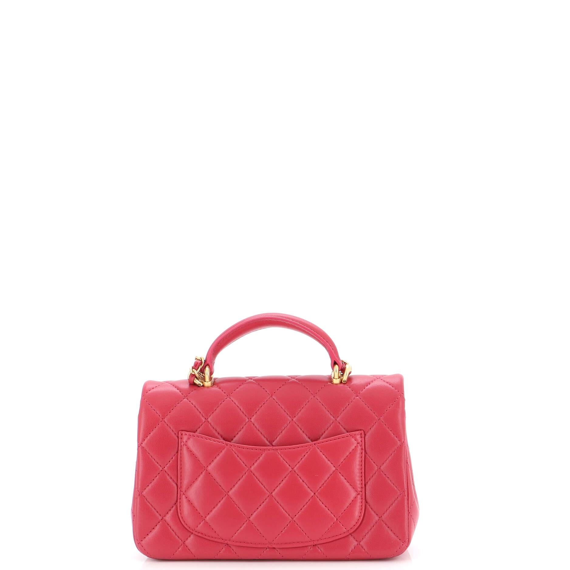 Chanel Classic Single Flap Top Handle Bag Quilted Lambskin Mini For ...