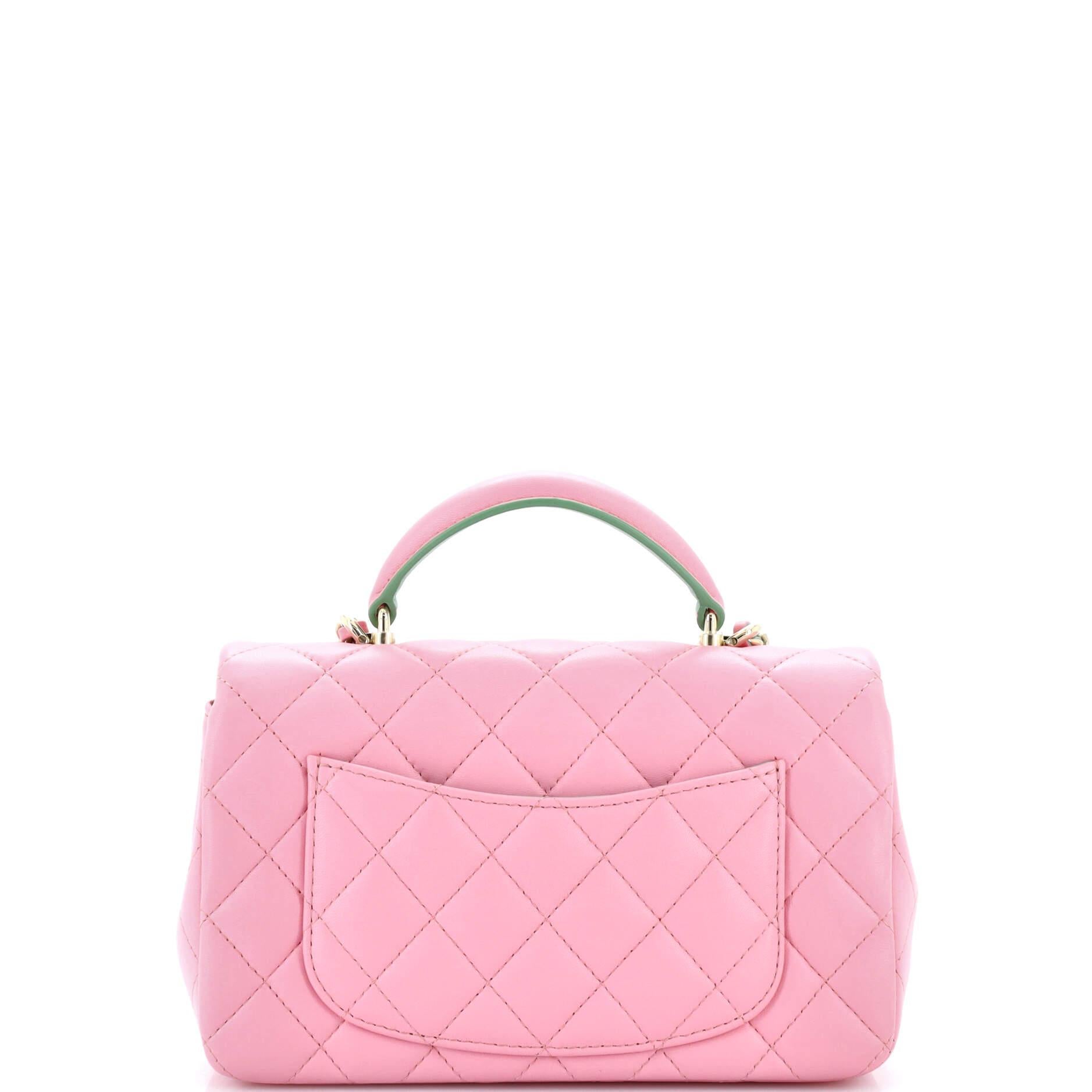 Chanel Classic Single Flap Top Handle Bag Quilted Lambskin Mini For ...