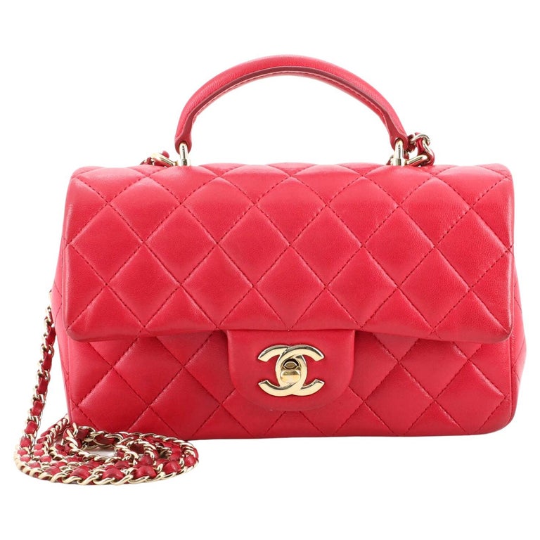 Chanel Classic Single Flap Top Handle Bag Quilted Lambskin Mini For ...