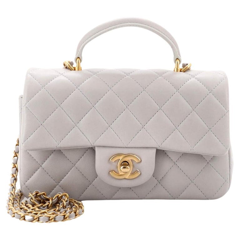 Chanel Classic Single Flap Top Handle Bag Quilted Lambskin Mini For ...
