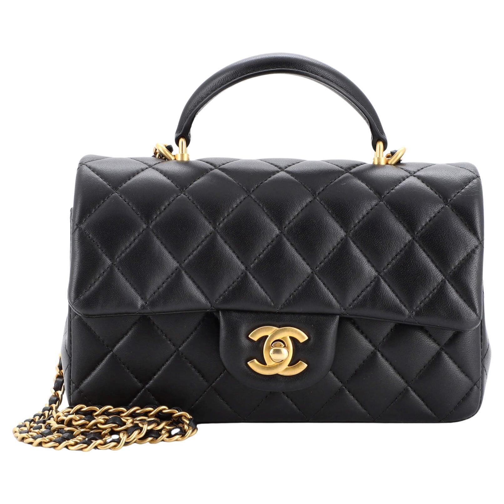 Chanel Classic Single Flap Top Handle Bag Quilted Lambskin Mini For ...