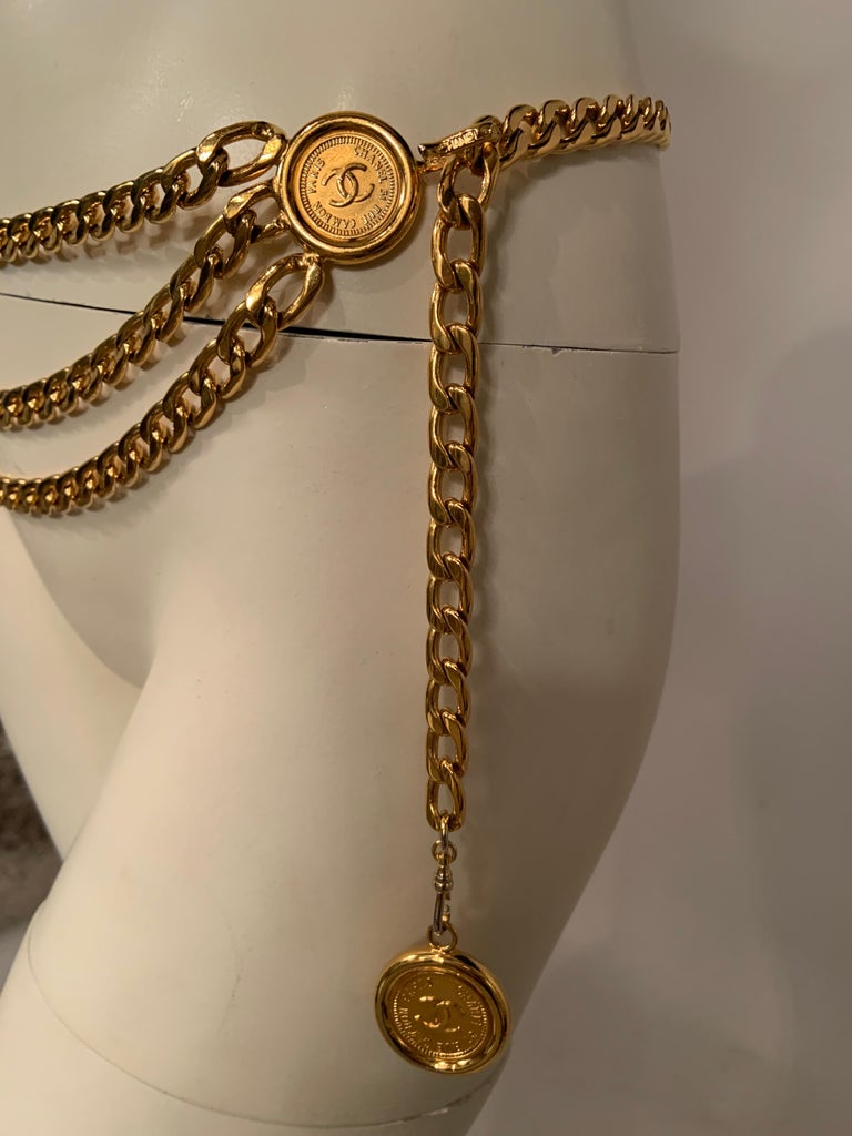 Chanel Classic Three Row Gold Chain Belt with Chanel rue Cambon Paris ...
