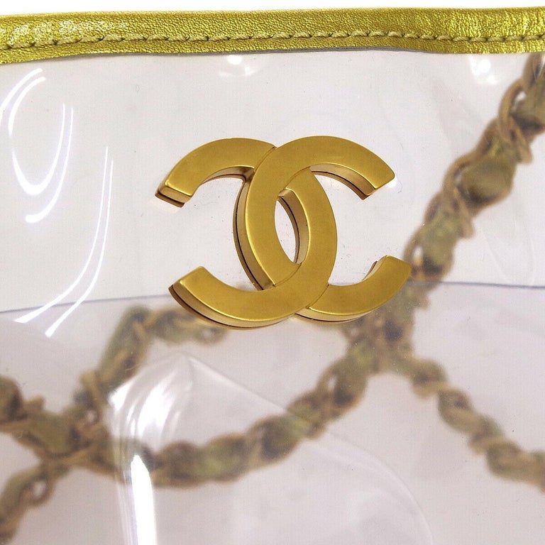 Chanel Clear Gold Leather Trim Large Carryall Shopper Shoulder Tote Bag ...