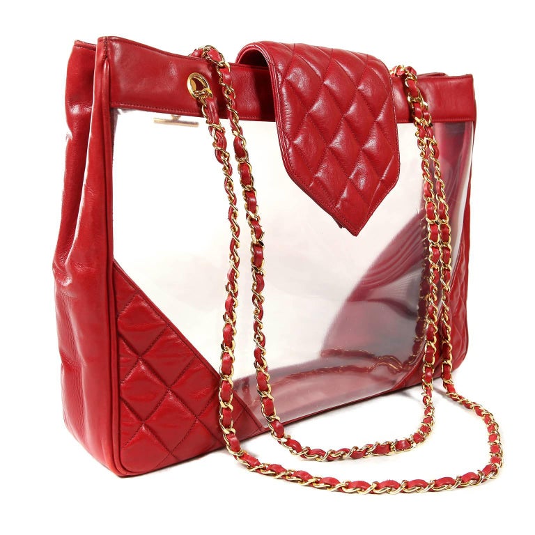 Chanel Clear PVC and Red Leather XL Vintage Tote Bag at 1stDibs ...