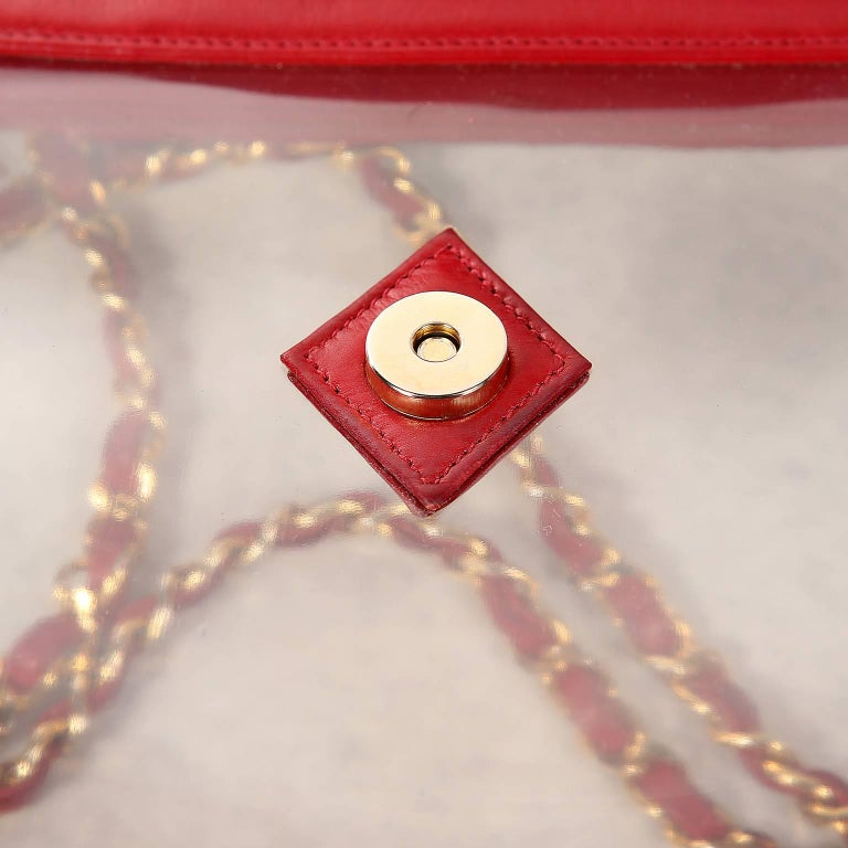 Chanel Clear PVC and Red Leather XL Vintage Tote Bag at 1stDibs ...