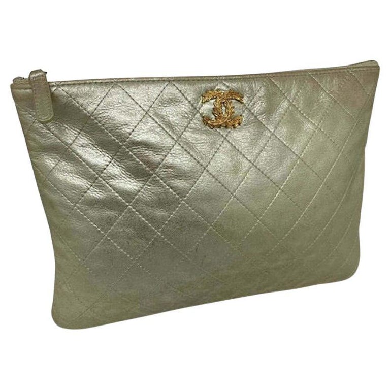 Chanel Clutch Bag Leather In Gold For Sale at 1stDibs