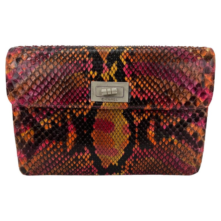 CHANEL Clutch Pink Multicolor Python Leather Flap Shoulder Bag Added ...