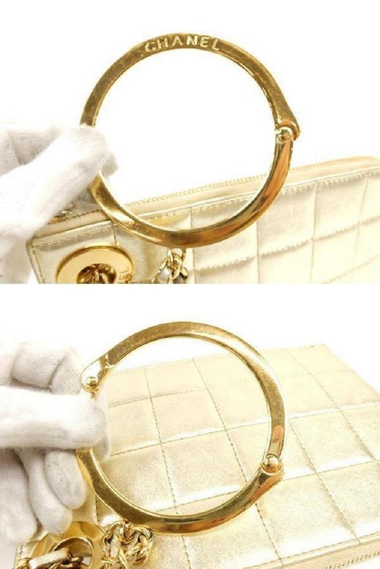 Chanel Clutch Quilted Chocolate Bar Handcuff 238087 Gold Lambskin ...