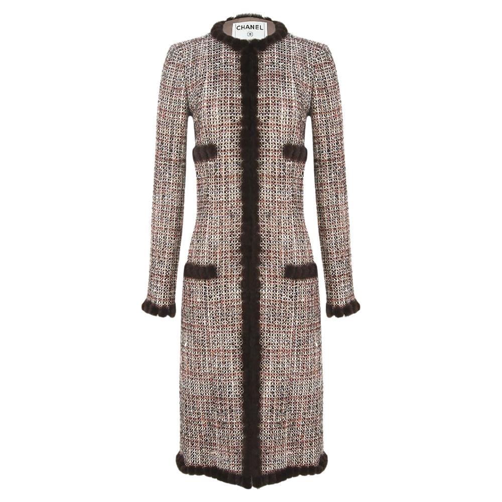 Chanel coat 2003 03A wool tweed mink fur For Sale at 1stDibs