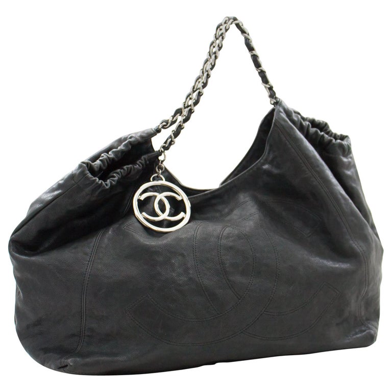 CHANEL Coco Cabas Caviar Leather Black Chain Shoulder Bag Silver For ...