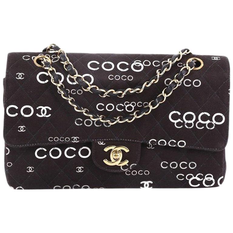 Chanel Coco Classic Double Flap Bag Quilted Printed Canvas Medium at ...