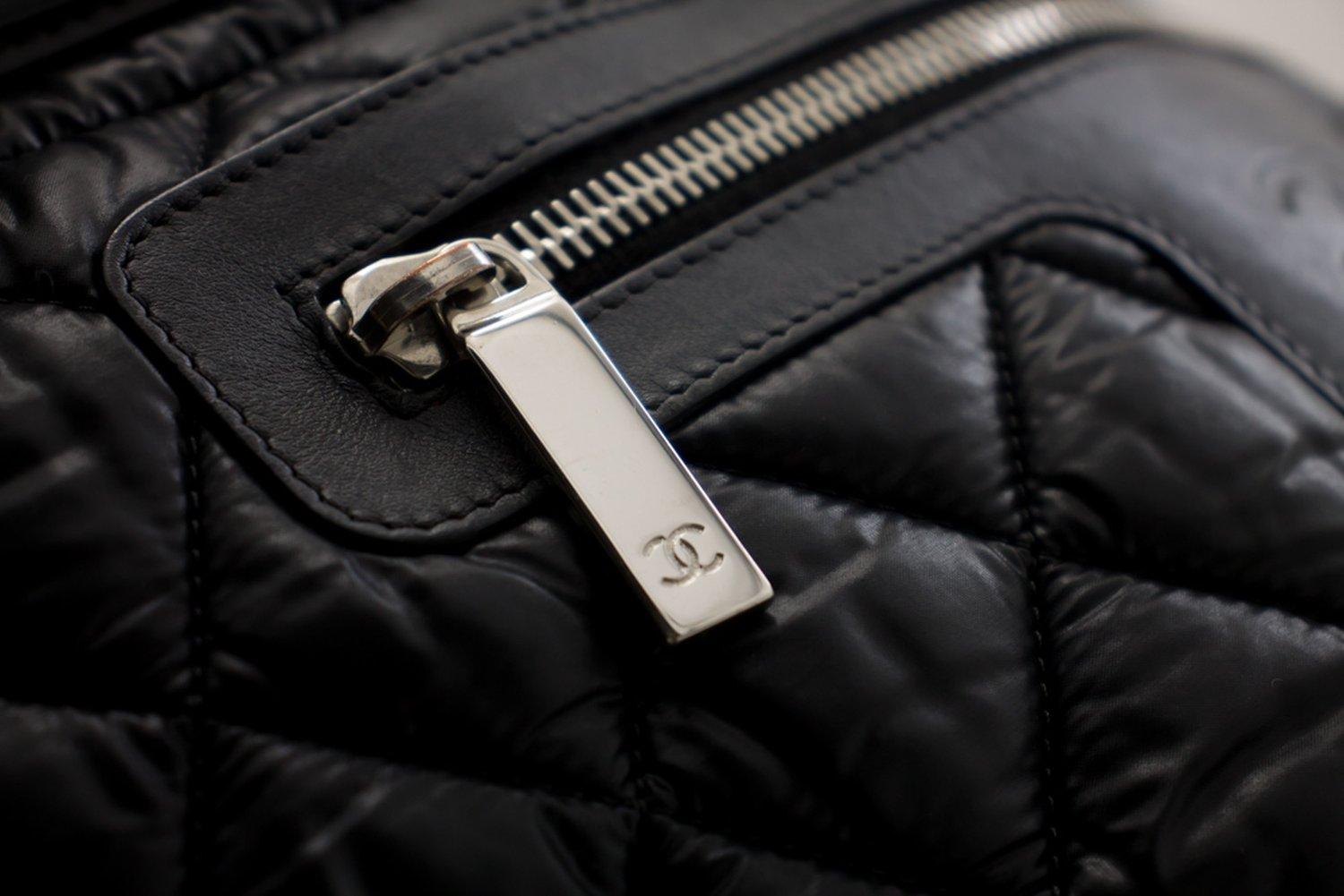 CHANEL Coco Cocoon Nylon Tote Bag Handbag Black Bordeaux Leather For ...