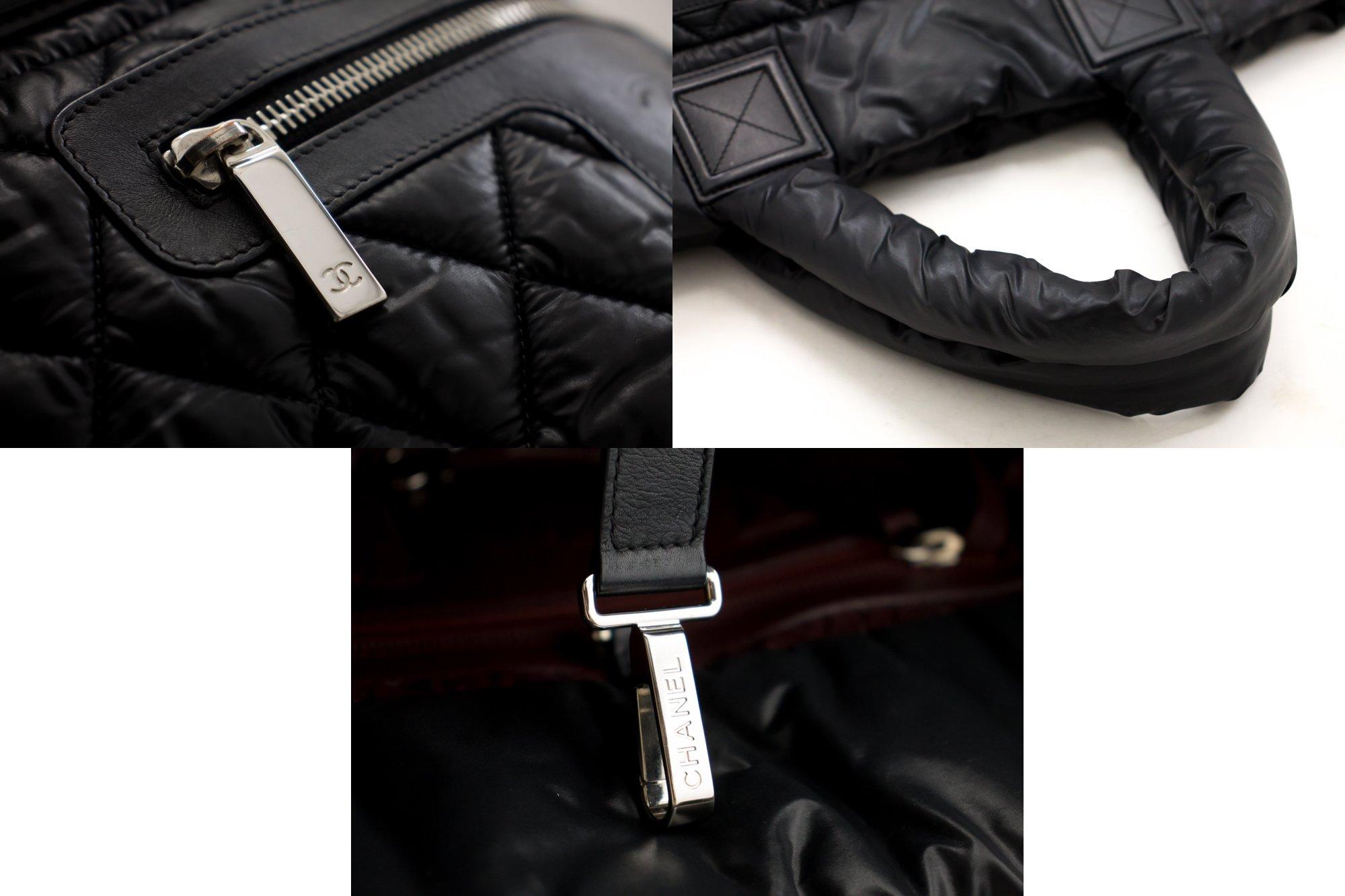 CHANEL Coco Cocoon Nylon Tote Bag Handbag Black Bordeaux Leather For ...