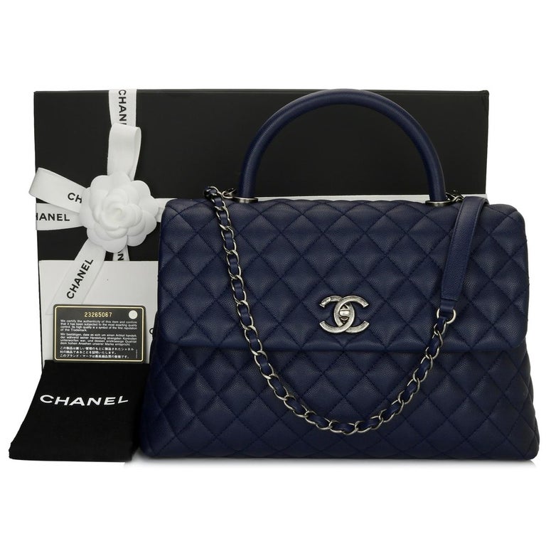 Chanel Coco Handle Bag Large Navy Caviar with Ruthenium Hardware 2017 ...