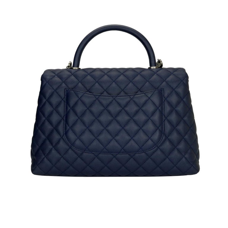 Chanel Coco Handle Bag Large Navy Caviar with Ruthenium Hardware 2017 ...