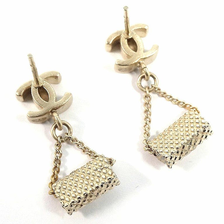 CHANEL COCO mark matelasse motif GP Womens Earrings champagne-gold For ...