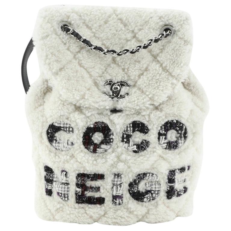 Chanel Coco Neige Flap Backpack Quilted Shearling with Tweed Small at ...