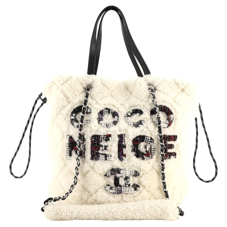 Chanel Coco Neige Shopping Tote Quilted Shearling Small For Sale at 1stDibs