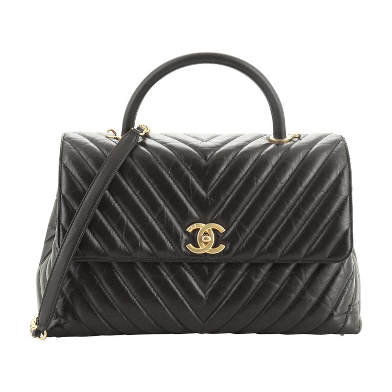 Chanel Coco Top Handle Bag Chevron Calfskin Large at 1stDibs