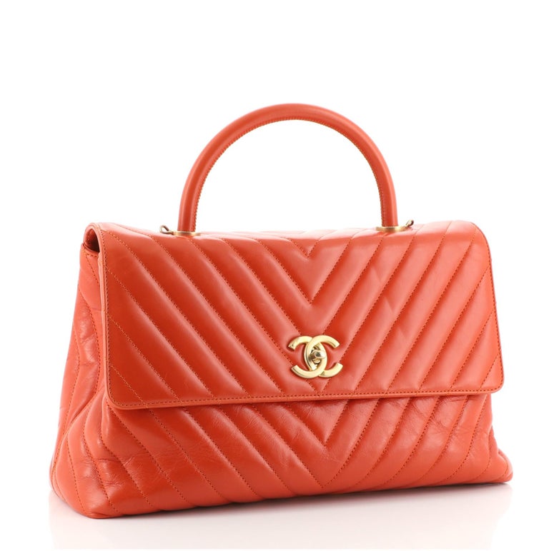Chanel Coco Top Handle Bag Chevron Calfskin Medium at 1stDibs