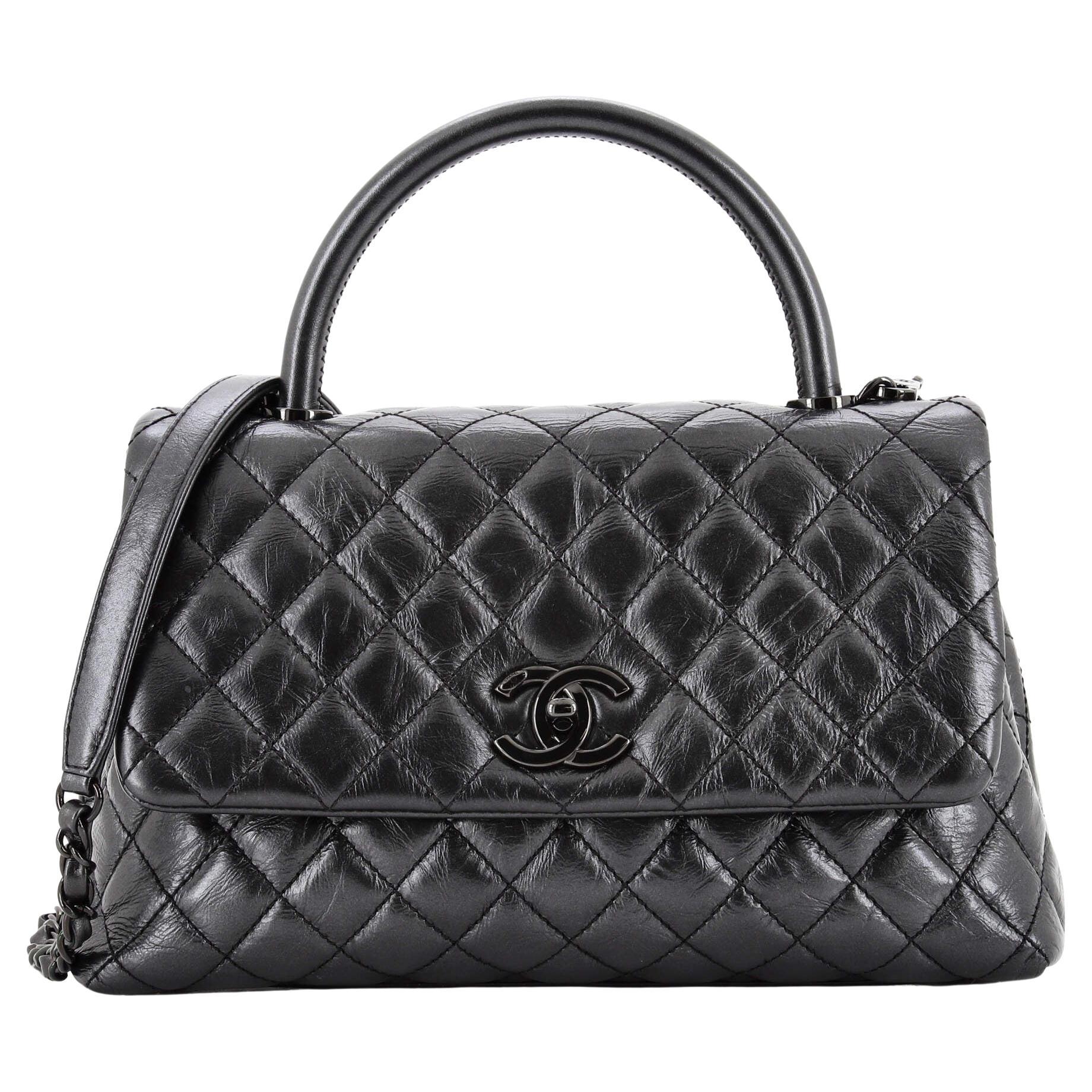 Chanel Coco Top Handle Bag Quilted Aged Calfskin Small For Sale at 1stDibs