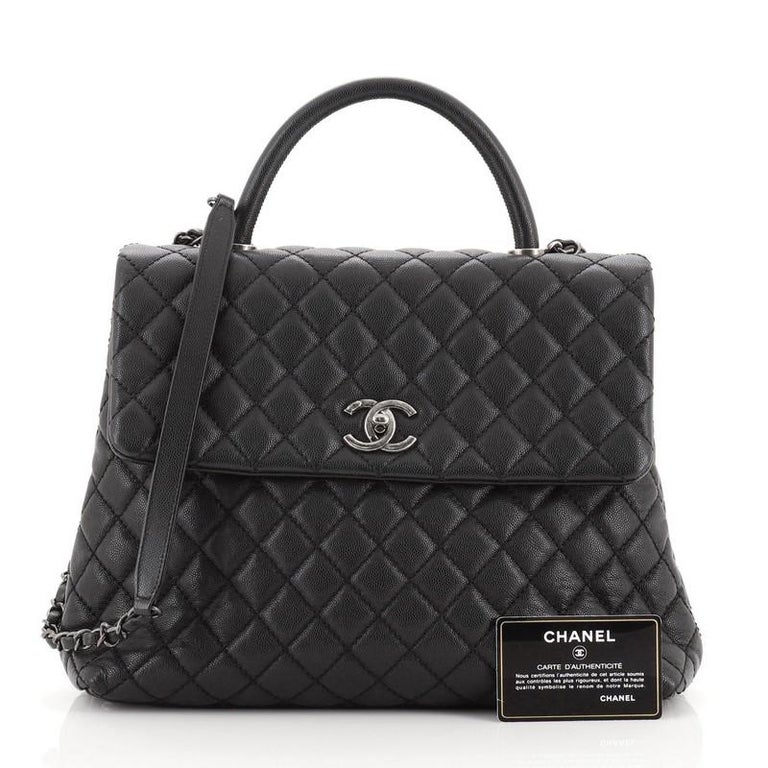 Chanel Coco Top Handle Bag Quilted Caviar Large at 1stDibs
