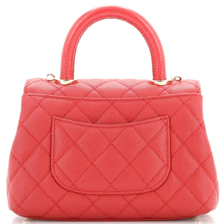Chanel Coco Top Handle Bag Quilted Caviar with Lizard Embossed Handle ...