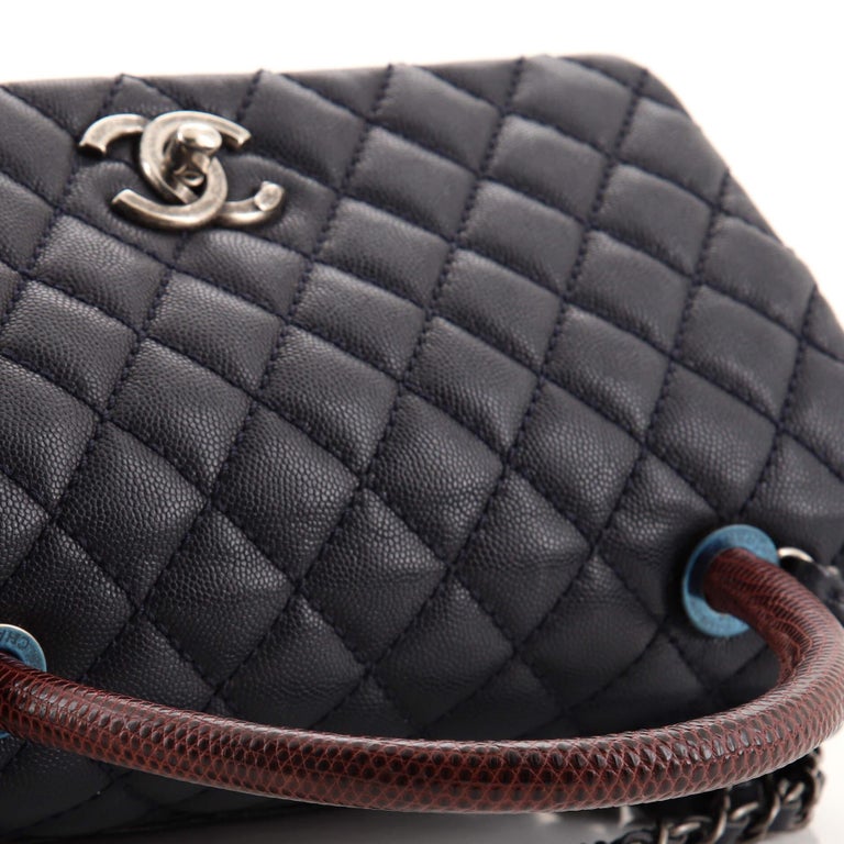 Chanel Coco Top Handle Bag Quilted Caviar with Lizard Small at 1stDibs
