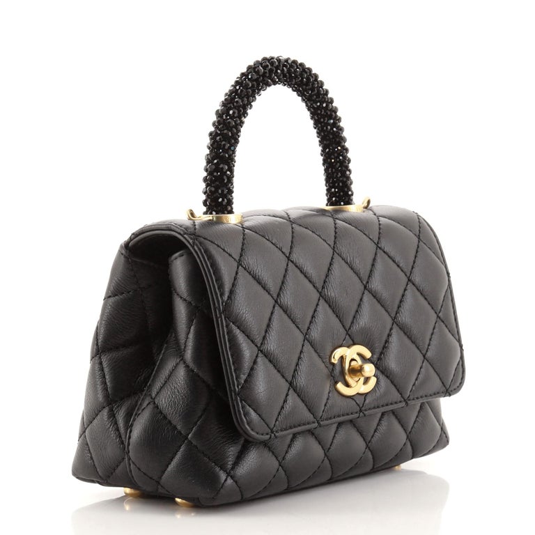 Chanel Coco Top Handle Bag Quilted Goatskin with Beaded Handle Extra ...
