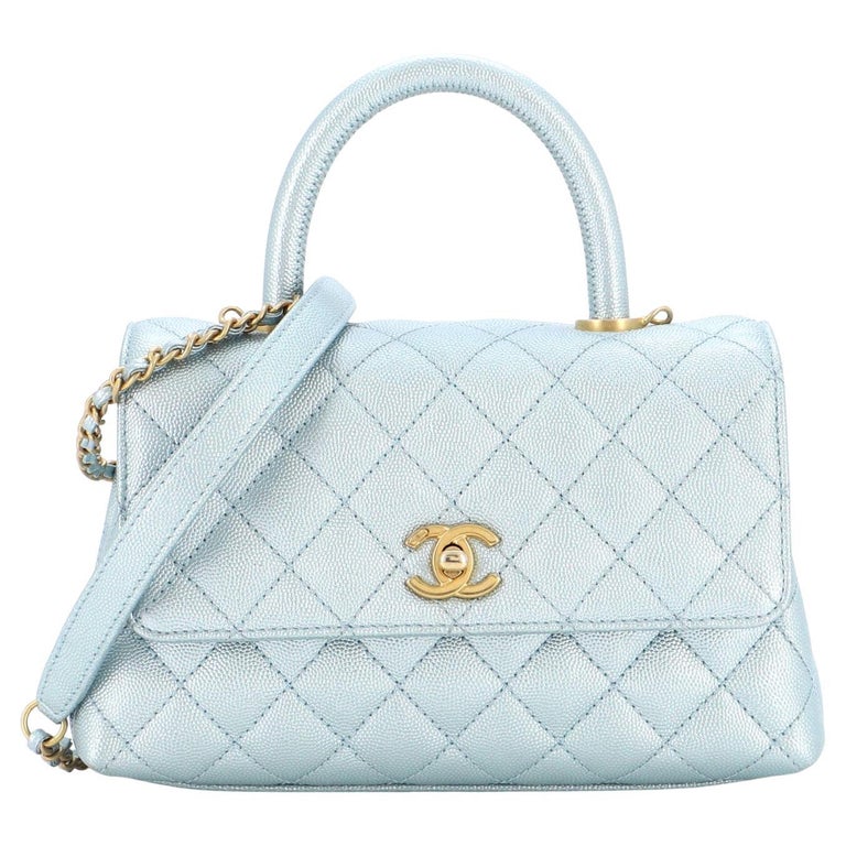 Chanel Coco Top Handle Bag Quilted Iridescent Caviar Mini For Sale at ...