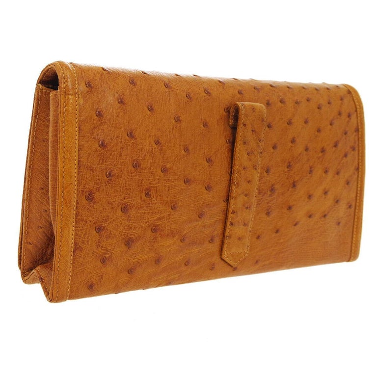Chanel Cognac Ostrich Exotic Skin Leather Envelope Evening Wallet ...