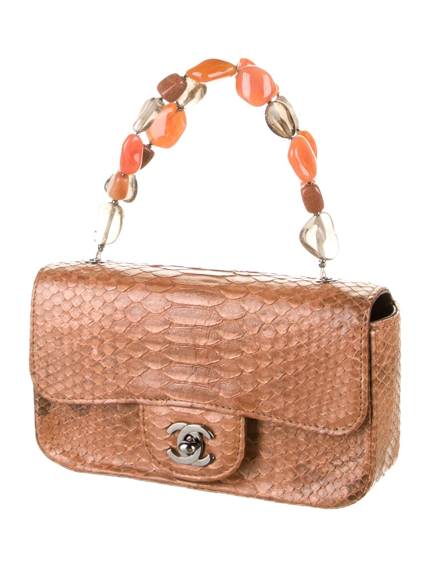 Chanel Cognac Snakeskin Exotic Kelly Style Mini Stone Top Handle ...