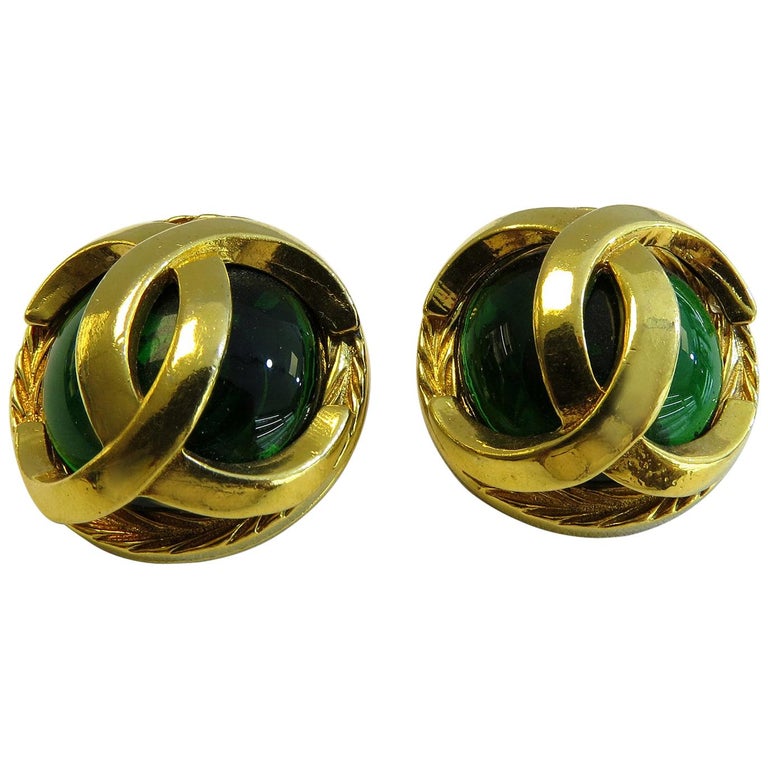 Chanel Color Stone Earring 18 Karat Gold Plated Vintage Clip on For ...