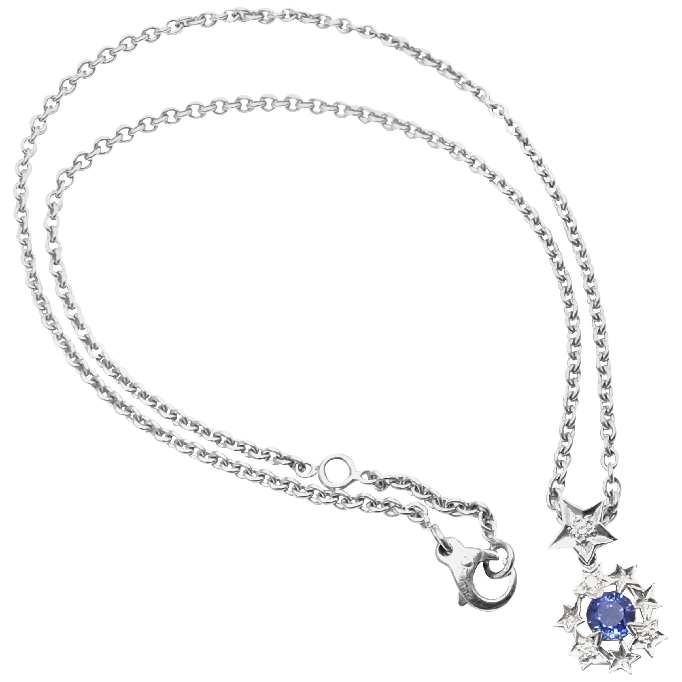 Chanel Comet Star Diamond Sapphire White Gold Pendant Necklace at 1stDibs