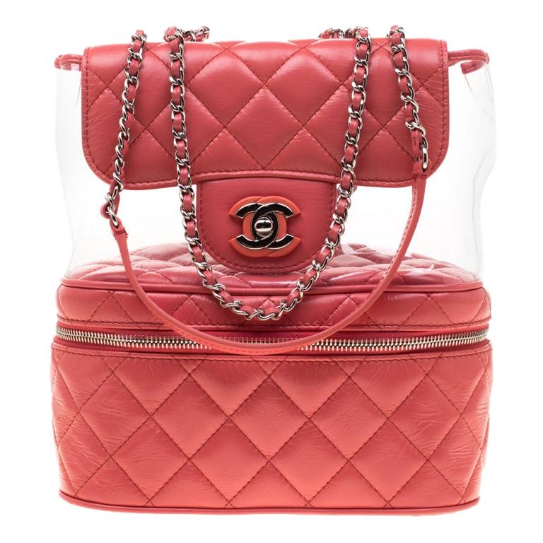 Chanel Coral Orange Quilted Leather Vanity Flap Shoulder Bag For Sale ...
