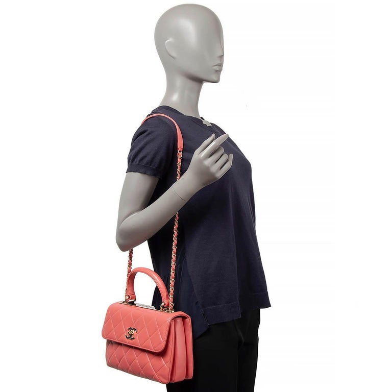 CHANEL coral pink leather 2017 17P TRENDY CC SMALL Top Handle Bag For ...