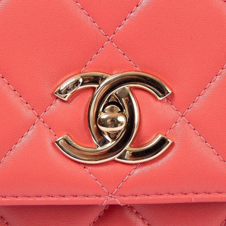 CHANEL coral pink leather 2017 17P TRENDY CC SMALL Top Handle Bag For ...