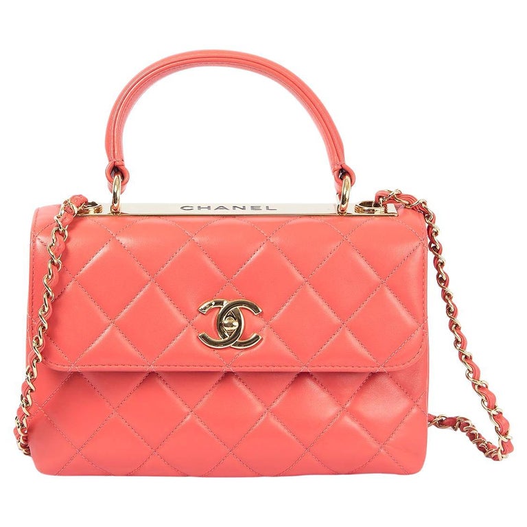CHANEL coral pink leather 2017 17P TRENDY CC SMALL Top Handle Bag For ...