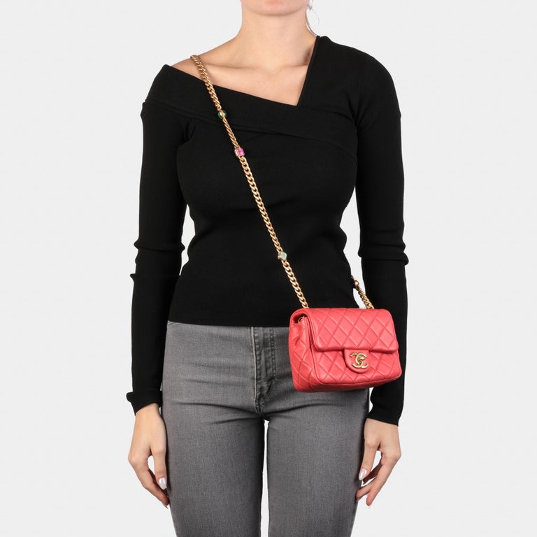 CHANEL Coral Red Quilted Lambskin Jewels Square Mini Flap Bag at 1stDibs