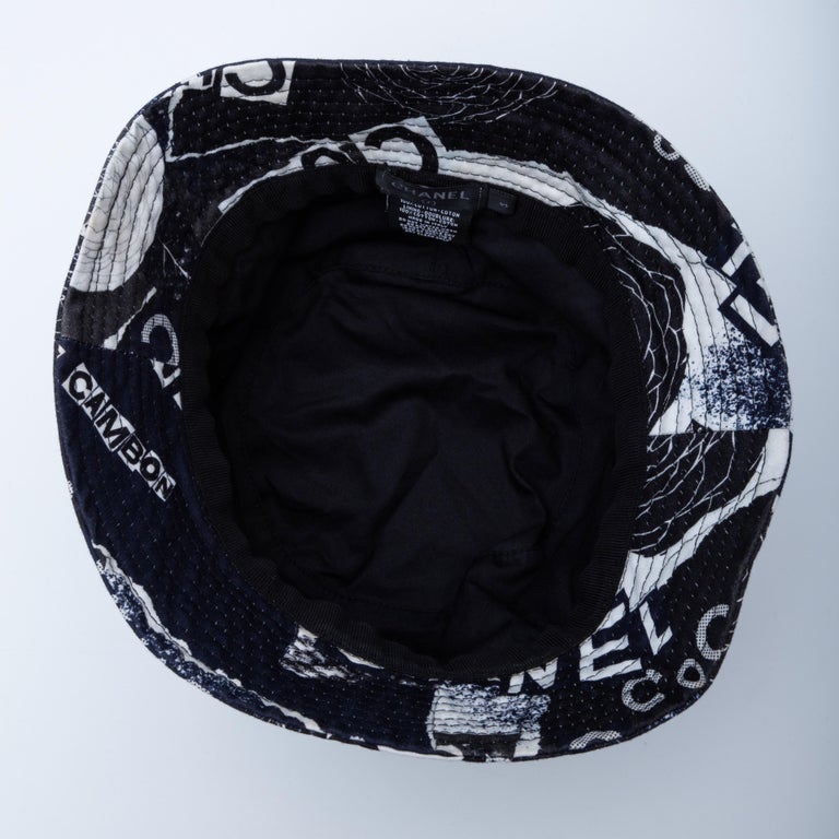 Chanel Cotton Coco Print Bucket Hat M Navy Black White For Sale at 1stDibs