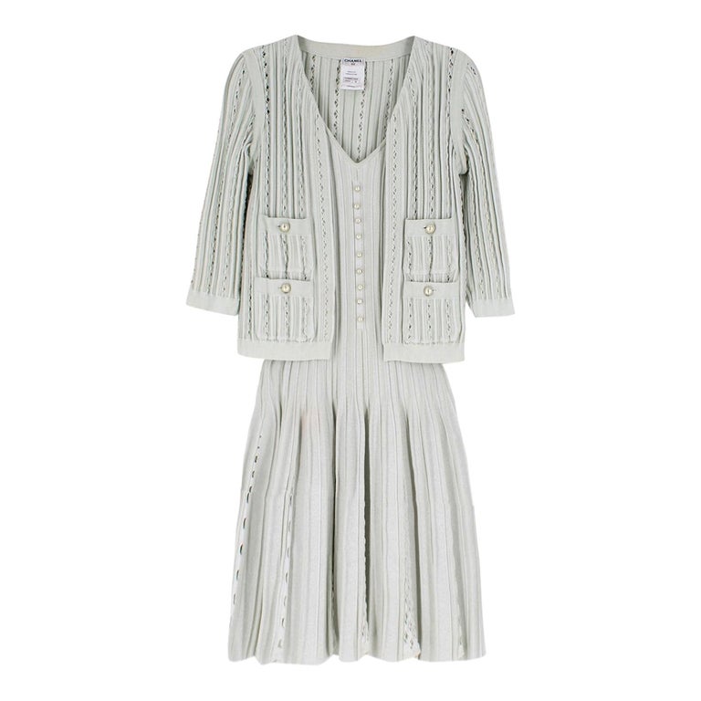 Chanel Cotton-Knit Mint Dress and Cardigan Set SIZE 34 FR at 1stDibs