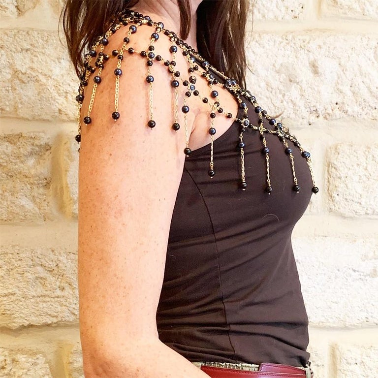 Chanel Couture Breastplate With Black and Blue Beads For Sale at 1stDibs