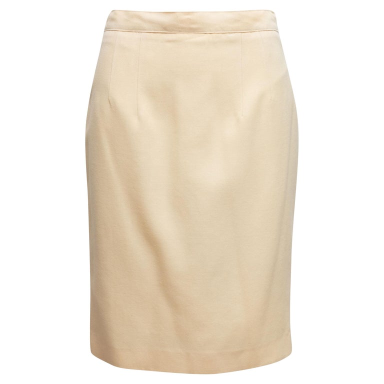 Chanel Cream Boutique Wool Pencil Skirt For Sale at 1stDibs